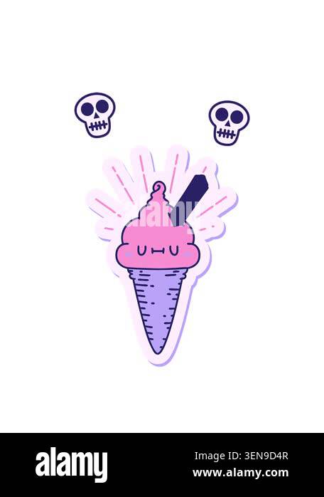spinning skulls animation of tattoo style drawing of ice cream ...