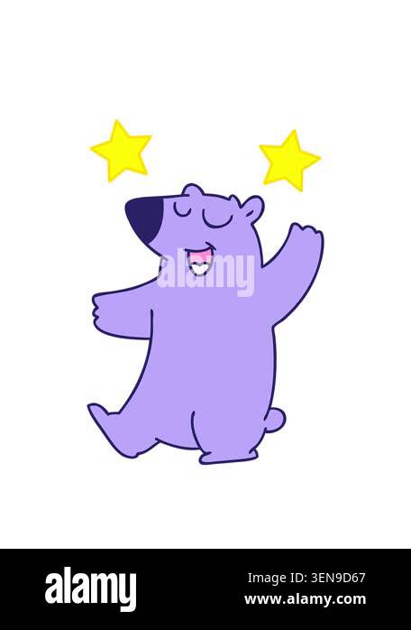 spinning stars animation of hand drawn design of a cartoon bear Stock ...