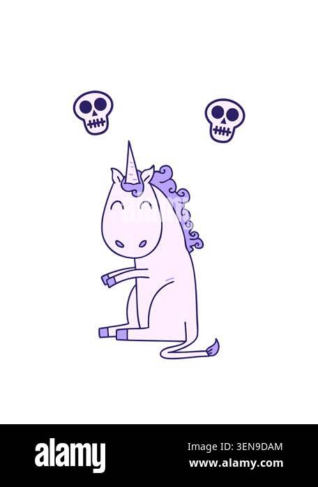spinning skulls animation of hand drawn quirky cartoon unicorn design ...