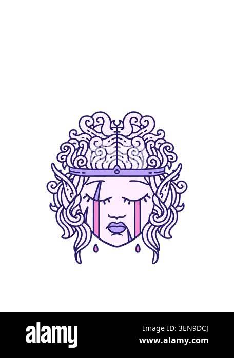 stretching up animation of Retro Tattoo Style crying elf barbarian ...