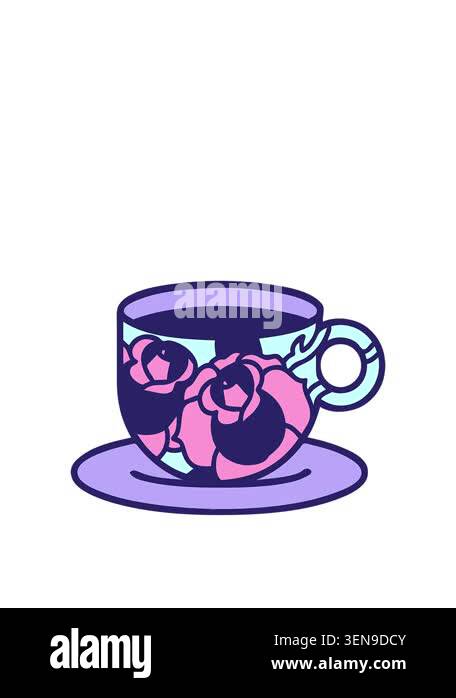 stretching up animation of tattoo in traditional style of a cup and ...