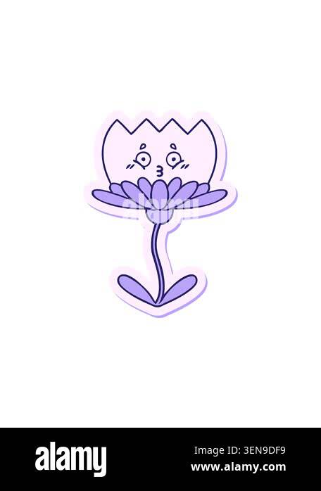 radioactive glowing animation of sticker of a cute cartoon flower Stock ...