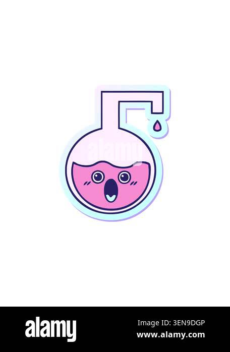 radioactive glowing animation of sticker of a cartoon science ...