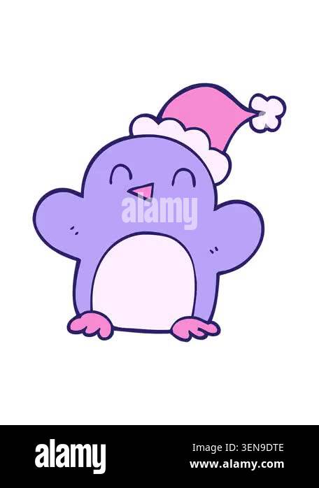 shivering motion animation of cartoon doodle penguin wearing christmas ...