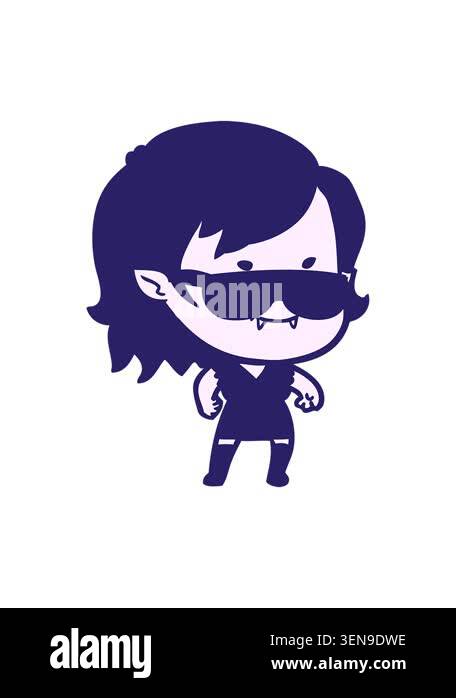 shine light effect animation of cartoon friendly vampire girl in cool ...