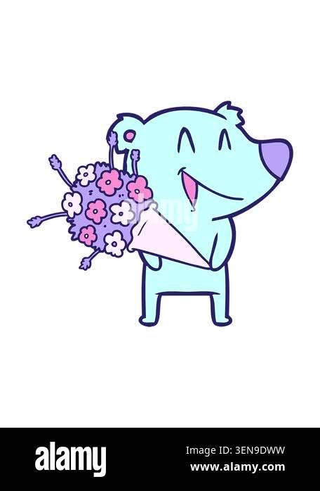 jiggle and pause animation of laughing bear cartoon with flowers Stock ...