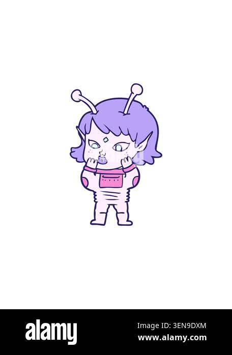 starburst effect animation of pretty cartoon nervous alien girl Stock ...