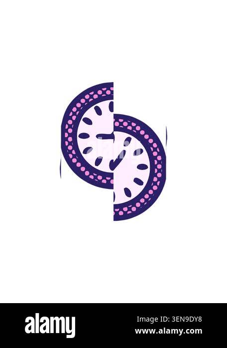 splitting motion animation of comic book style cartoon of a wall clock ...