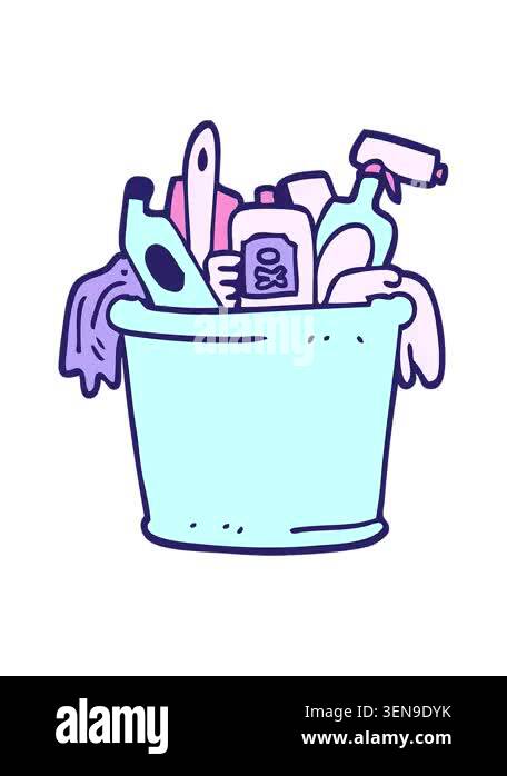 pixelize effect animation of cartoon doodle house cleaning products ...