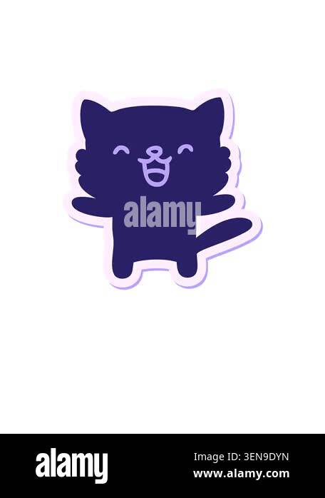 rise and float animation of little cat sticker Stock Video Footage - Alamy