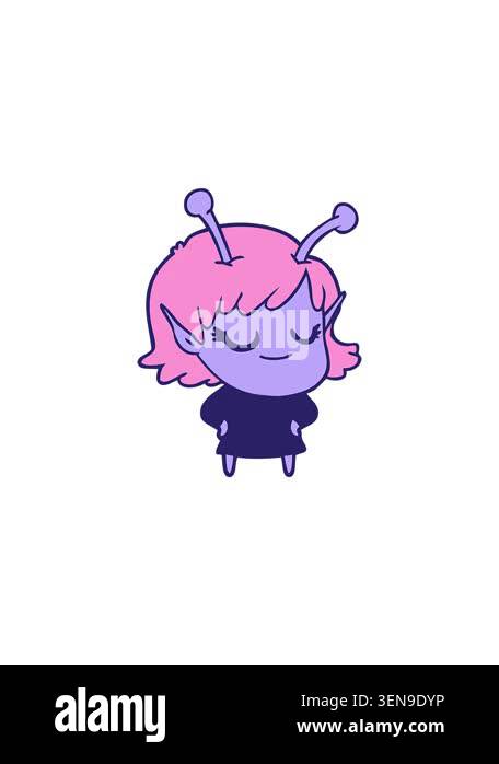 sales flash animation of smiling alien girl cartoon with love heart ...