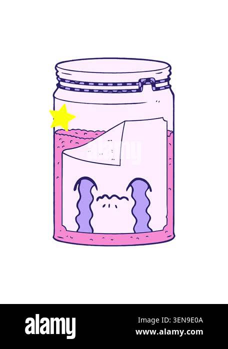 twinkling stars effect animation of cartoon glass jar crying Stock ...
