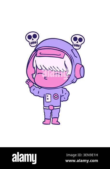 spinning skulls animation of cartoon curious astronaut Stock Video ...