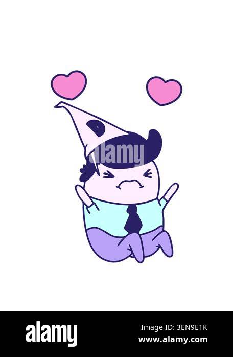 spinning hearts animation of Hand drawn cartoon kawaii man in dunce hat ...