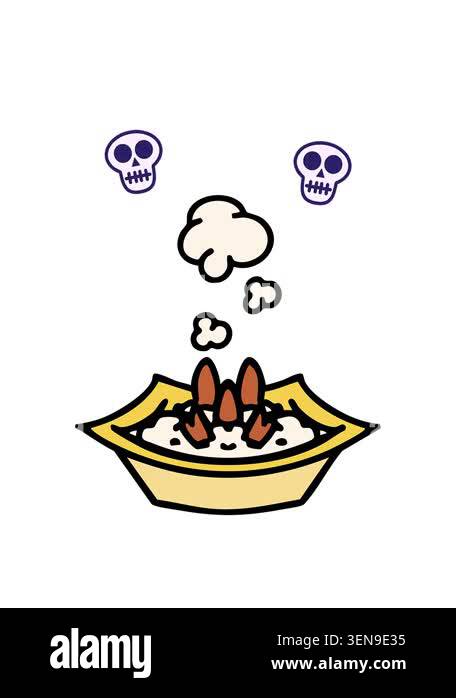 spinning skulls animation of steaming rice dish in square bowl Stock ...