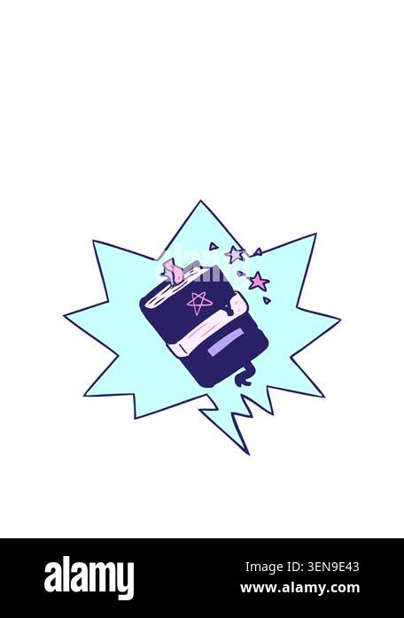 stretching up animation of cartoon witch's book of spells with speech ...