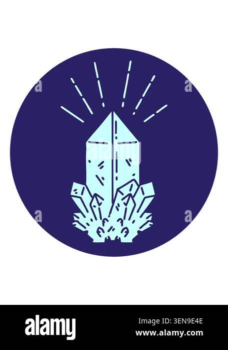 shine light effect animation of icon of a tattoo style quartz crystal ...