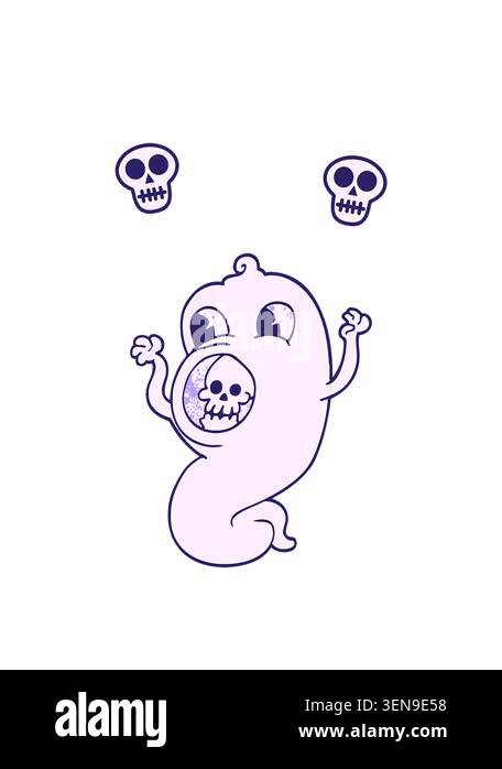spinning skulls animation of spooky cartoon doodle ghost Stock Video ...