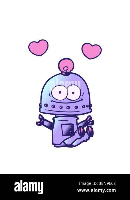 spinning hearts animation of happy robot with light bulb cartoon ...