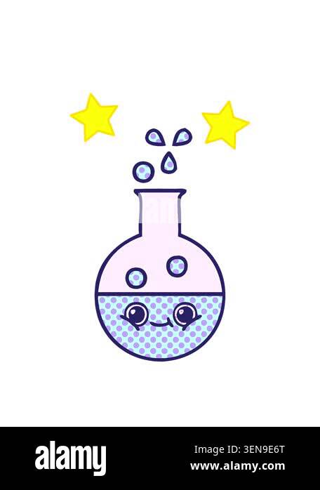 spinning stars animation of comic book style cartoon of a test tube ...