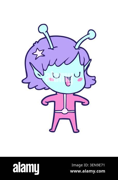 vibrating motion animation of happy alien girl cartoon Stock Video ...