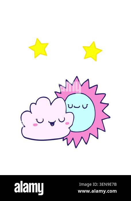 spinning stars animation of cartoon sun and cloud Stock Video Footage ...