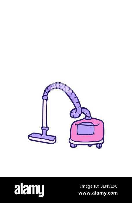 jumping motion animation of hand drawn doodle style cartoon vacuum ...