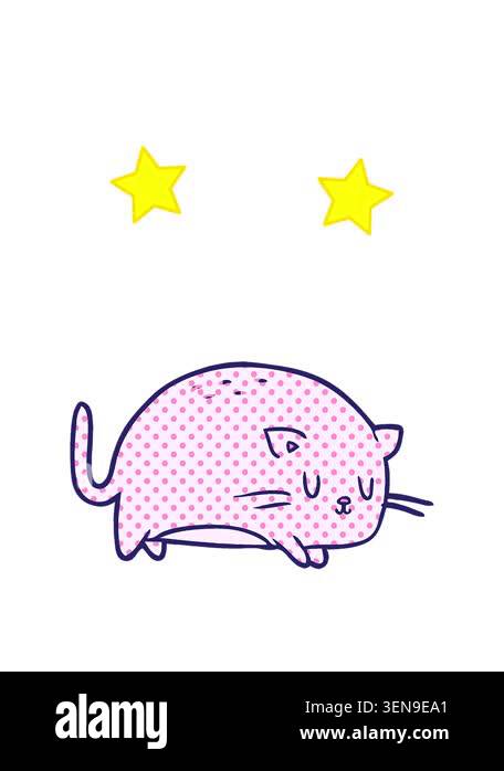 spinning stars animation of cute fat cartoon cat Stock Video Footage ...
