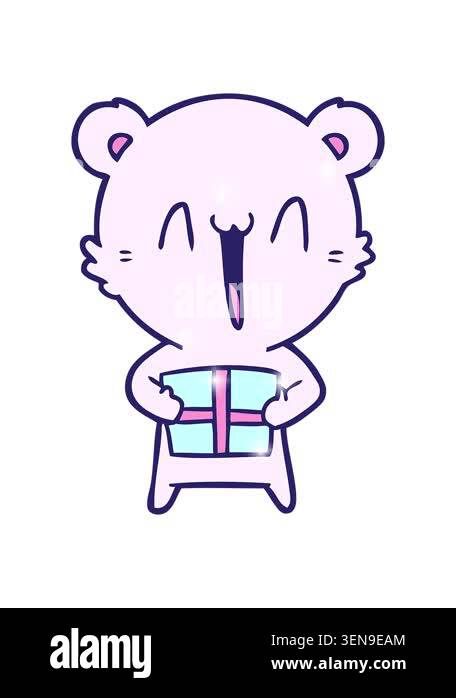 glitter effect animation of polar bear with christmas present cartoon ...