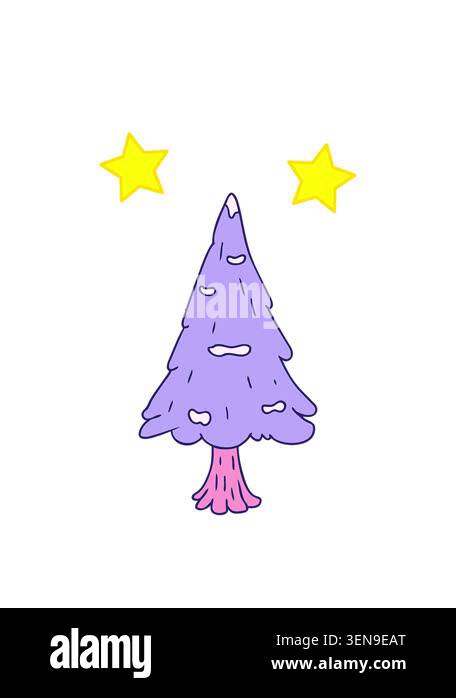 spinning stars animation of cartoon doodle single snow covered tree ...
