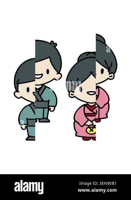 splitting motion animation of Happy Japanese wedding couple getting ...