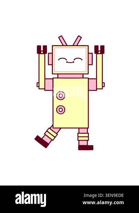 neon light effect animation of cute cartoon of a robot in bright glow ...
