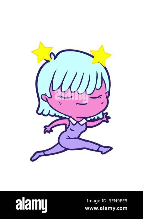 spinning stars animation of cartoon character woman in neon color Stock ...