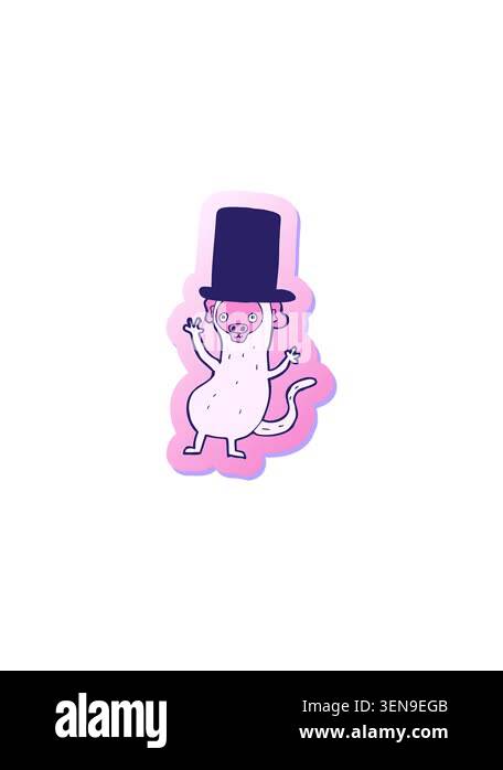 pressure popping animation of sticker of a cartoon monkey in top hat ...