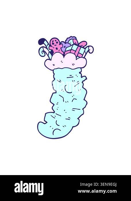 pressure popping animation of cartoon doodle christmas stocking stuffed ...