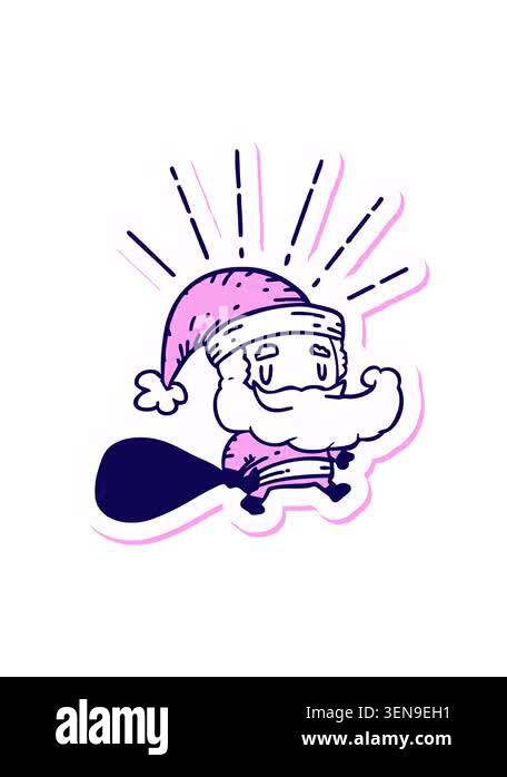 neon light effect animation of sticker of a tattoo style santa claus ...