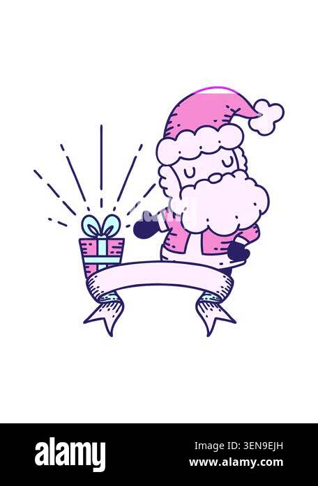 power up animation of scroll banner with tattoo style santa claus ...