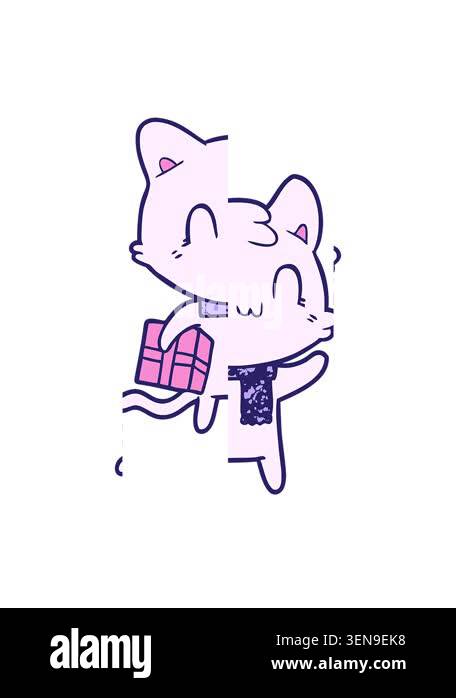 splitting motion animation of cartoon happy cat wearing scarf Stock ...