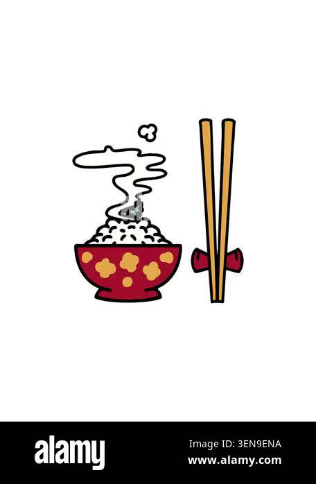 flashy sales animation of steaming rice in patterned bowl Stock Video ...