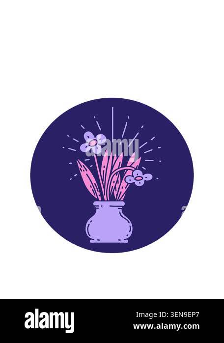stretching up animation of icon of a tattoo style flowers in vase Stock ...