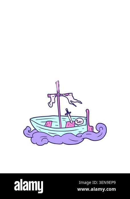 rise and float animation of a cartoon old shipwrecked boat Stock Video ...