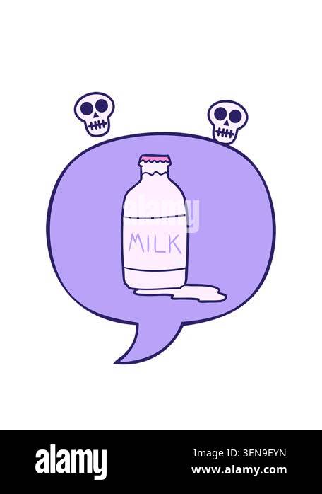 spinning skulls animation of cartoon pint of fresh milk with speech ...