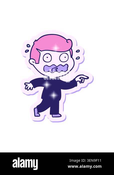 glitter effect animation of sticker of a cartoon stressed out pointing ...