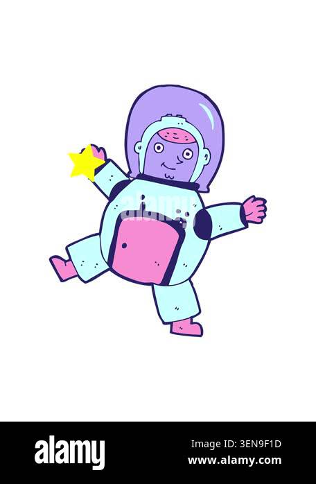 twinkling stars effect animation of cartoon of astronaut Stock Video ...