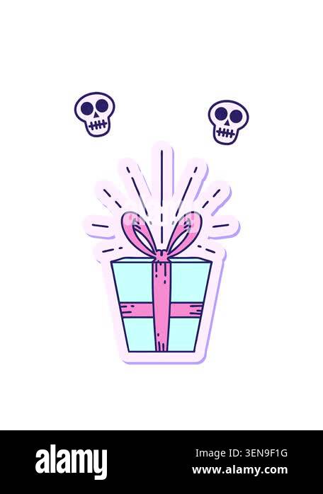 spinning skulls animation of christmas present sticker Stock Video ...