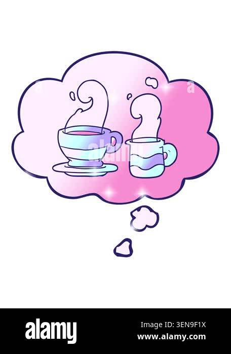 glitter effect animation of cartoon cup of coffee with thought bubble ...