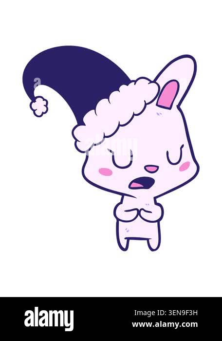bobbing motion animation of cartoon rabbit wearing christmas hat Stock ...