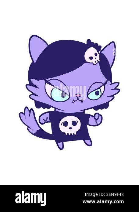 spinning motion animation of cute cartoon tough cat girl Stock Video ...