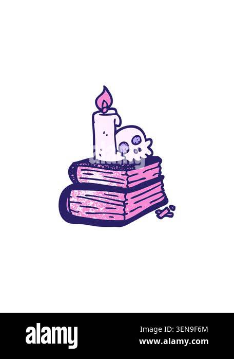 starburst effect animation of cartoon doodle spooky old spell books ...