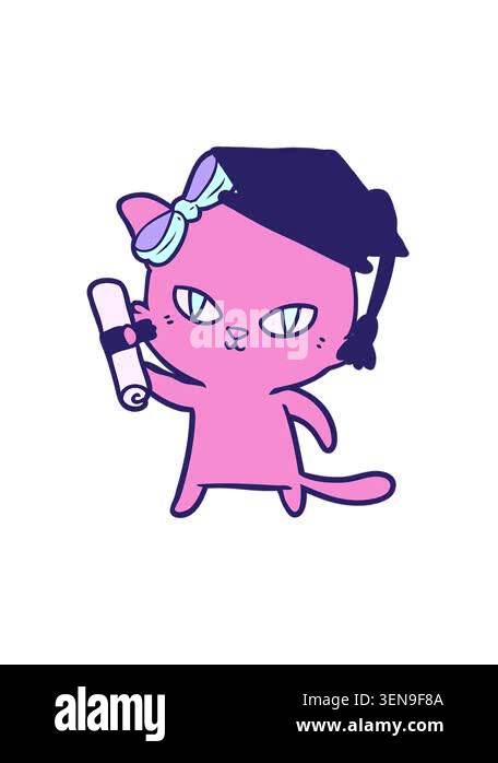 jiggle motion animation of cute cartoon cat graduating Stock Video ...
